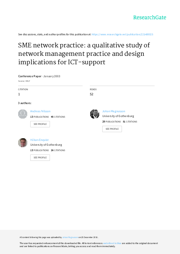 (PDF) SME Network Practice A qualitative study of network management ...