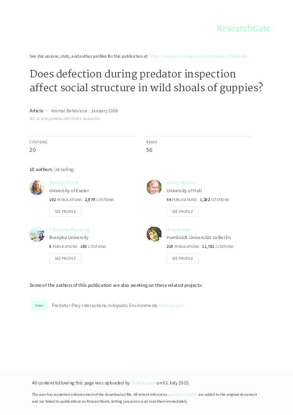 (PDF) Does defection during predator inspection affect social structure ...