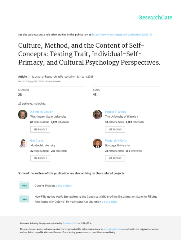 (PDF) Culture, method, and the content of self-concepts: Testing trait ...