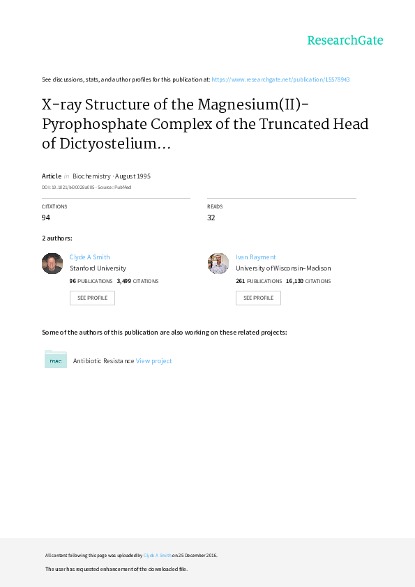 (PDF) X-ray Structure of the Magnesium (II)-Pyrophosphate Complex of ...