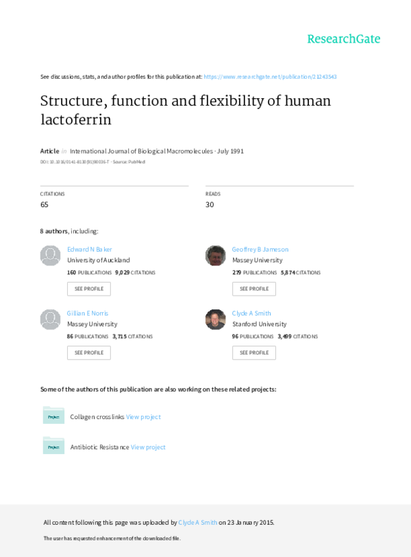 (PDF) Structure, function and flexibility of human lactoferrin