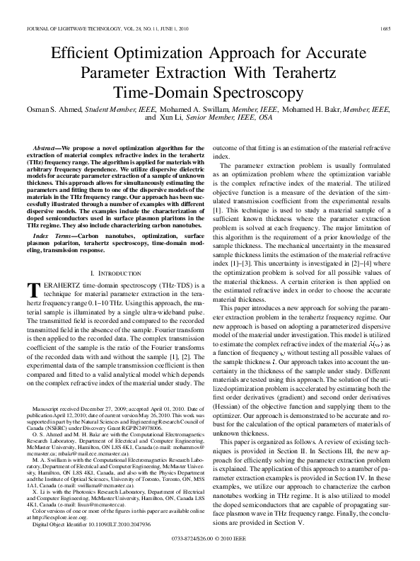 Pdf Efficient Optimization Approach For Accurate Parameter Extraction With Terahertz Time