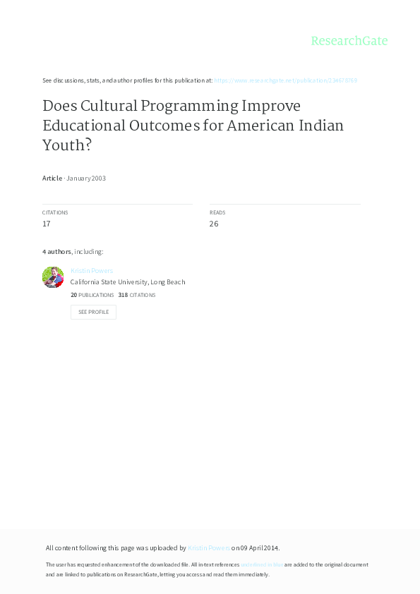 (PDF) Does Cultural Programming Improve Educational Outcomes for ...