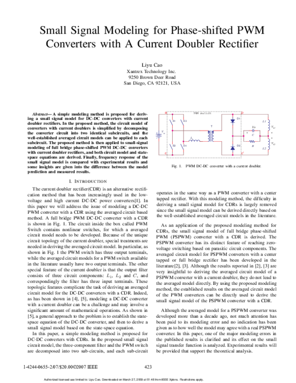 Pdf Small Signal Modeling For Phase Shifted Pwm Converters With A