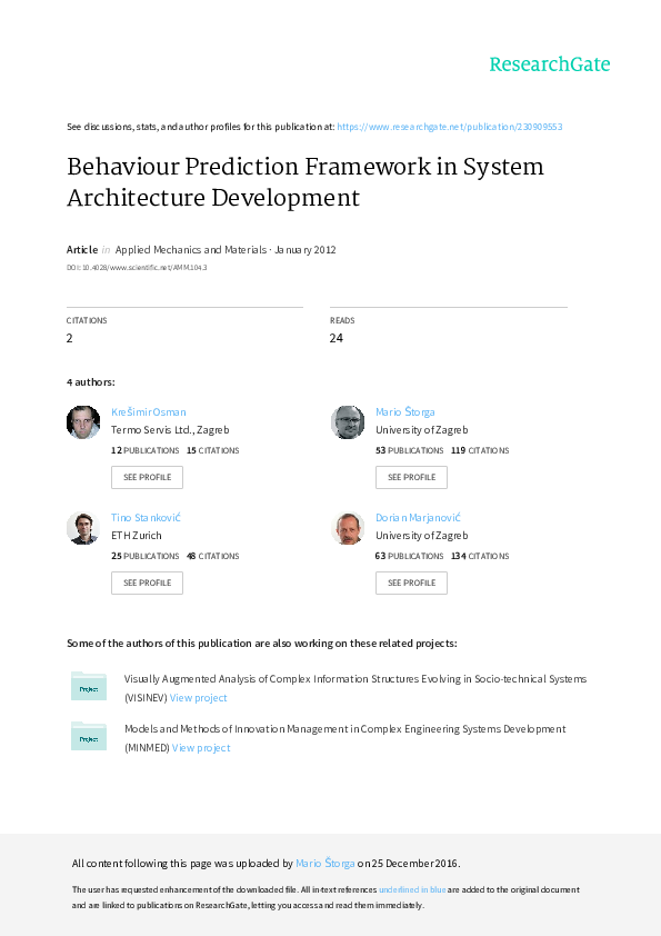 (PDF) Behaviour Prediction Framework in System Architecture Development