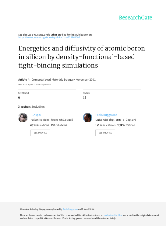 (PDF) Energetics and diffusivity of atomic boron in silicon by density-functional-based tight ...
