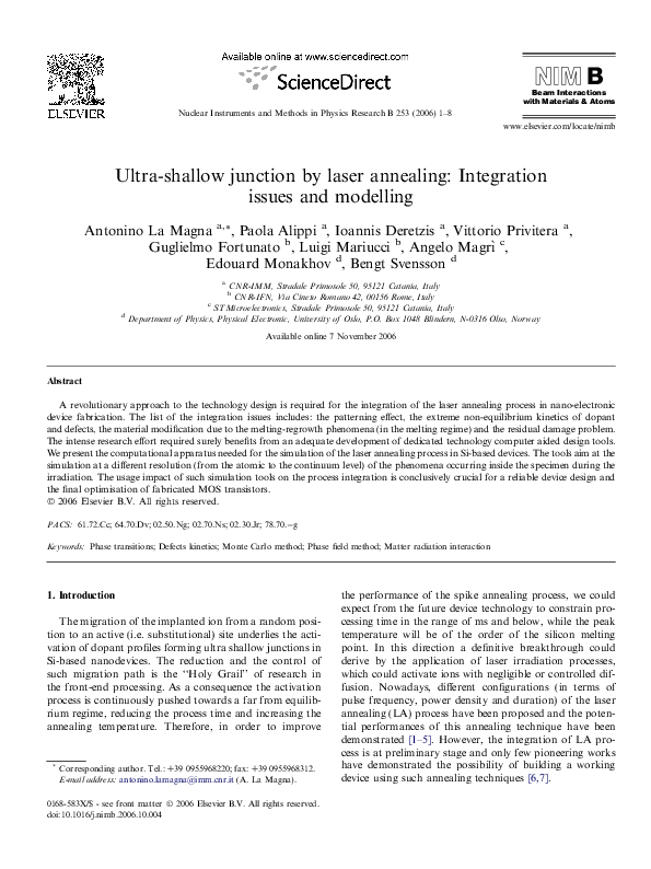 (PDF) Ultra-shallow junction by laser annealing: Integration issues and ...