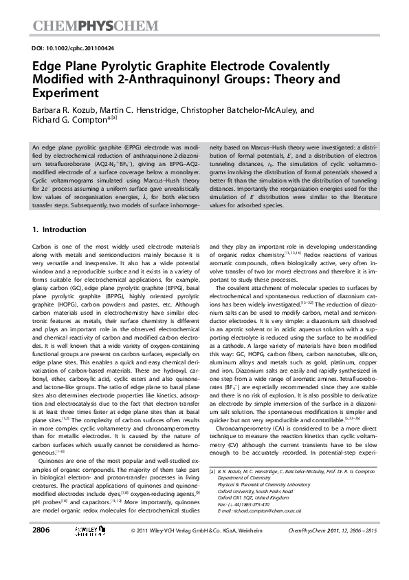 (PDF) Edge Plane Pyrolytic Graphite Electrode Covalently Modified with ...