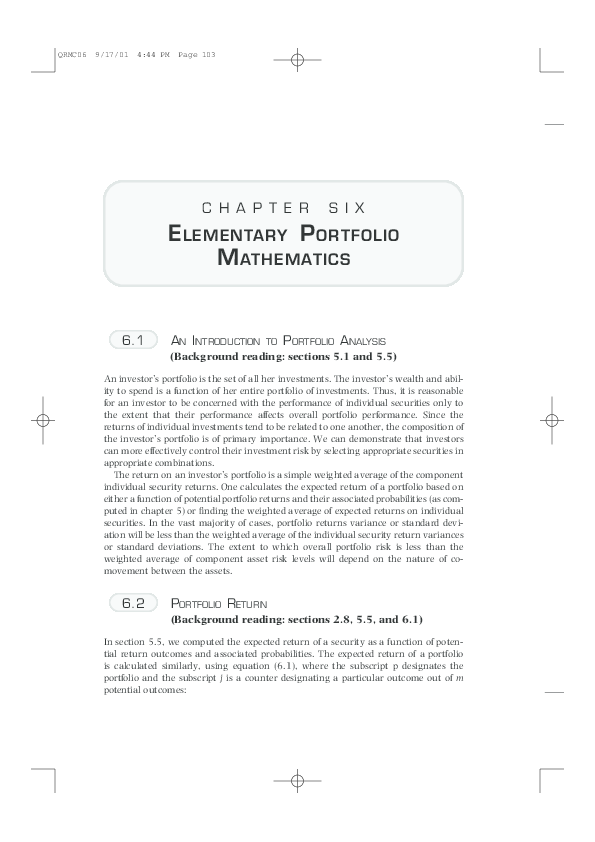 (PDF) ELEMENTARY PORTFOLIO MATHEMATICS 6.1 AN INTRODUCTION TO PORTFOLIO ...
