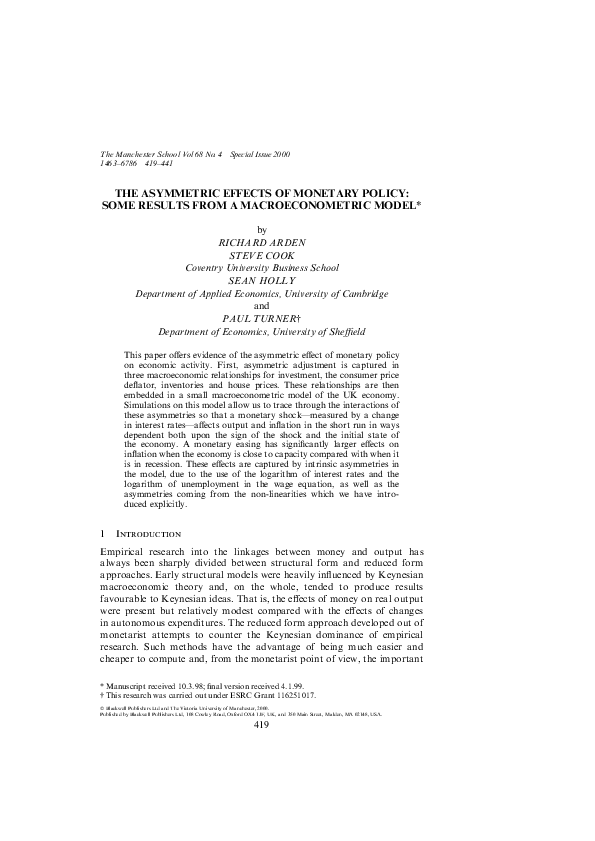 (PDF) The asymmetric effects of monetary policy: Some results from a macroeconometric model