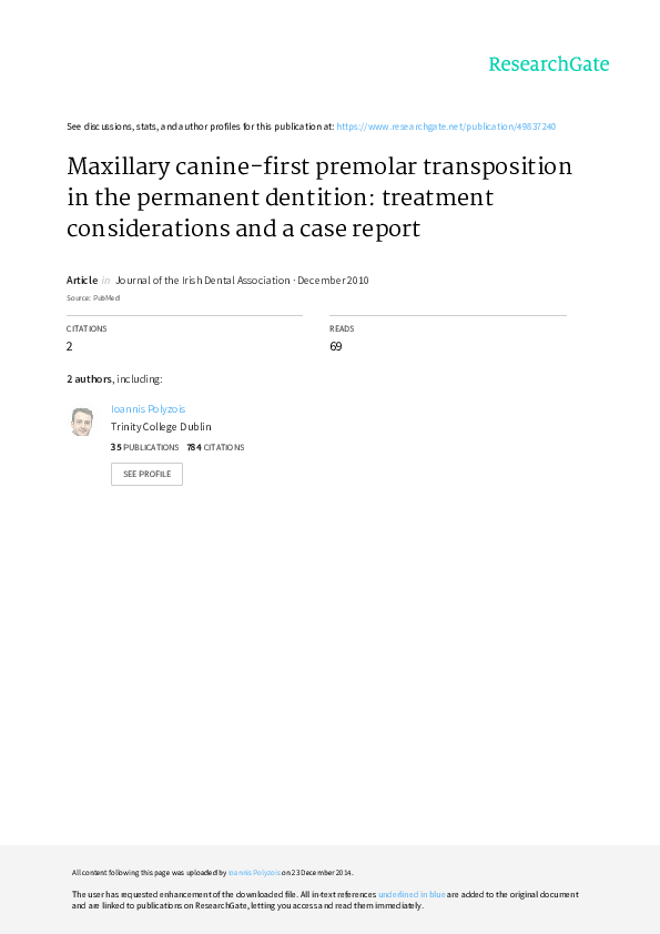 (PDF) Maxillary canine-first premolar transposition in two Native ...