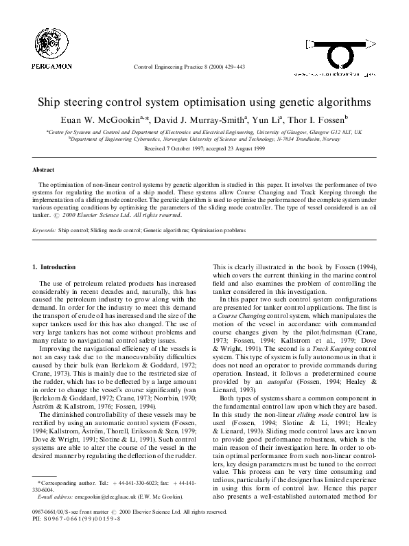 (PDF) Ship steering control system optimisation using genetic algorithms