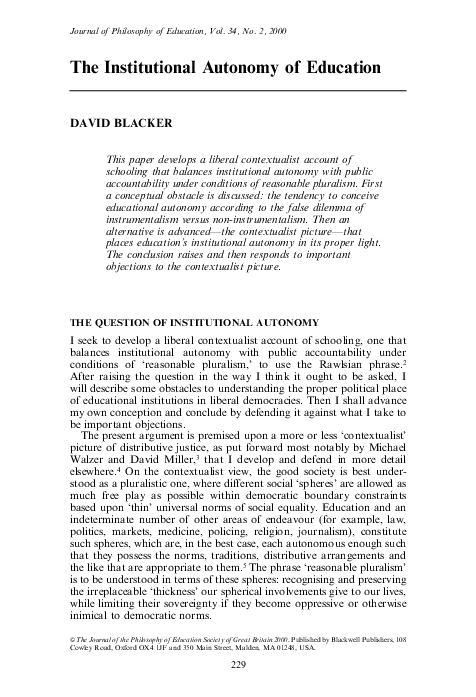 (PDF) The Institutional Autonomy of Education