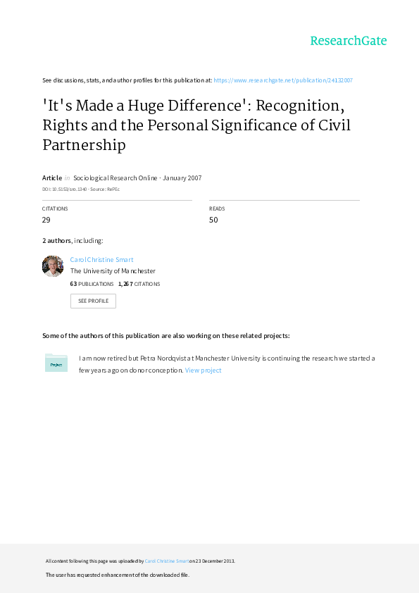 (PDF) It's Made a Huge Difference': Recognition, Rights and the ...