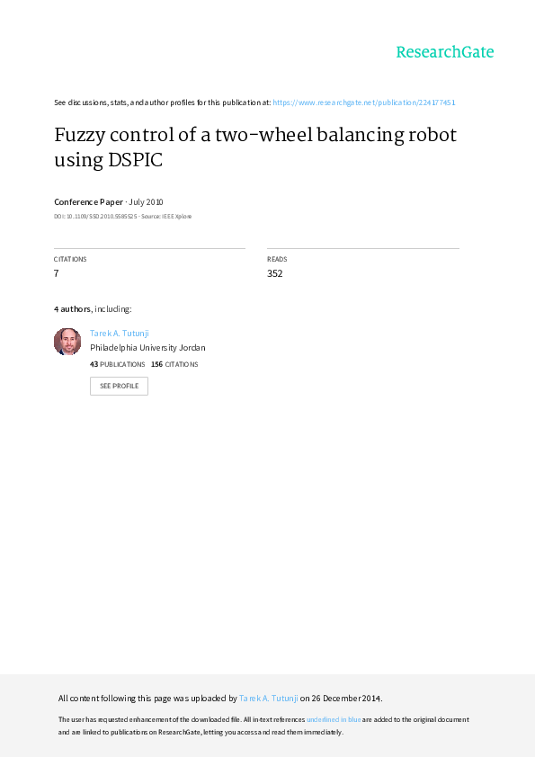 (PDF) Fuzzy control of a two-wheel balancing robot using DSPIC