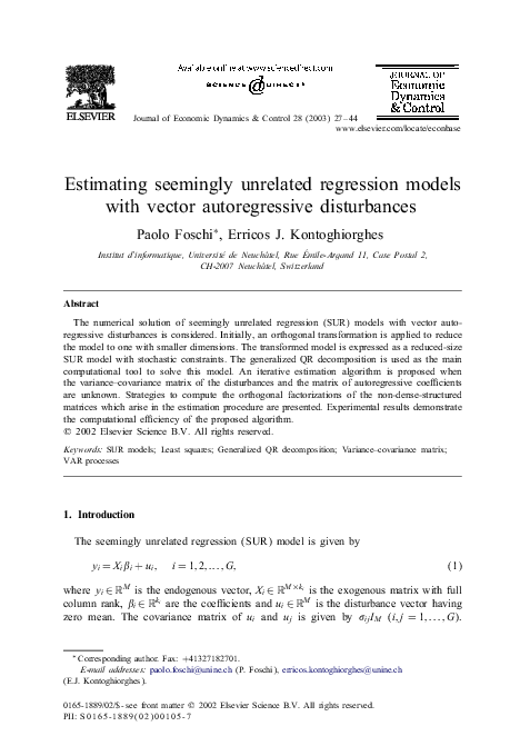 (PDF) Estimating seemingly unrelated regression models with vector autoregressive disturbances