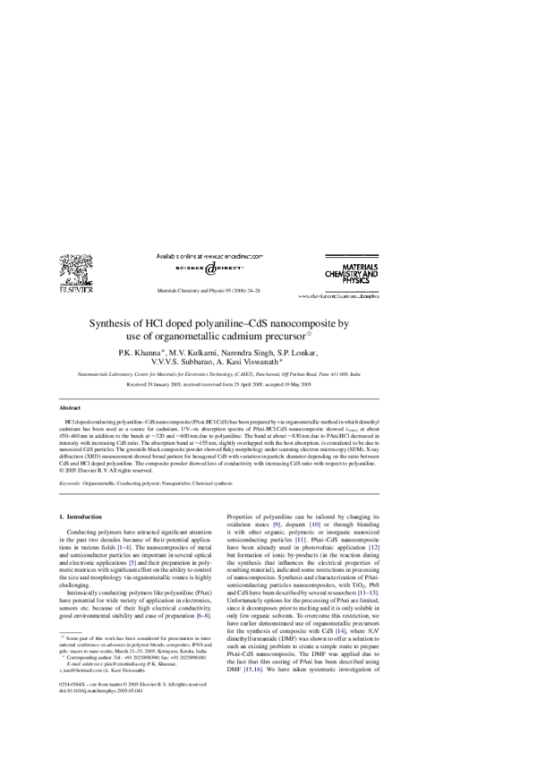 (PDF) Synthesis of HCl doped polyaniline–CdS nanocomposite by use of ...