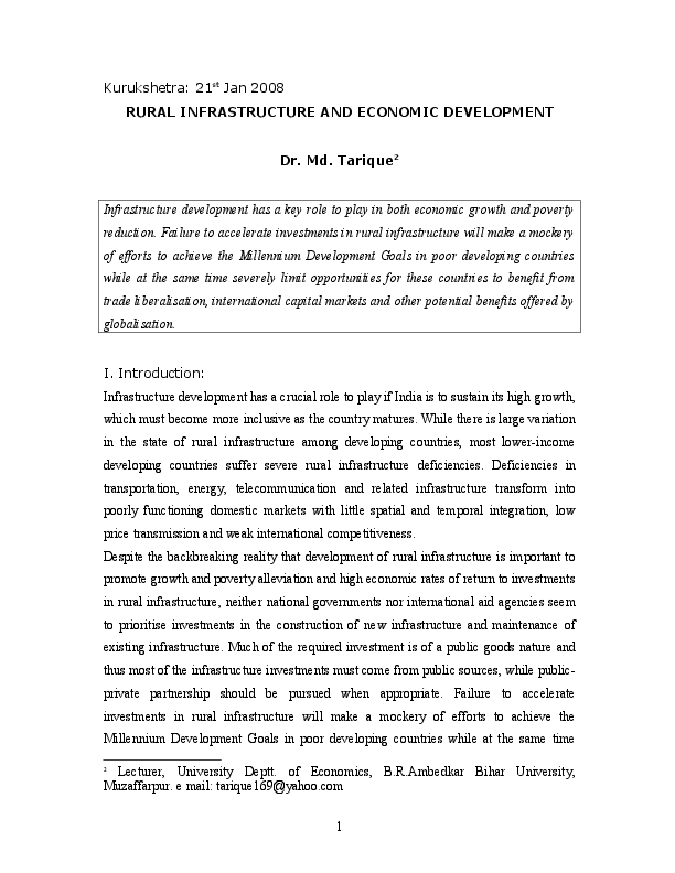 (DOC) RURAL INFRASTRUCTURE AND ECONOMIC DEVELOPMENT