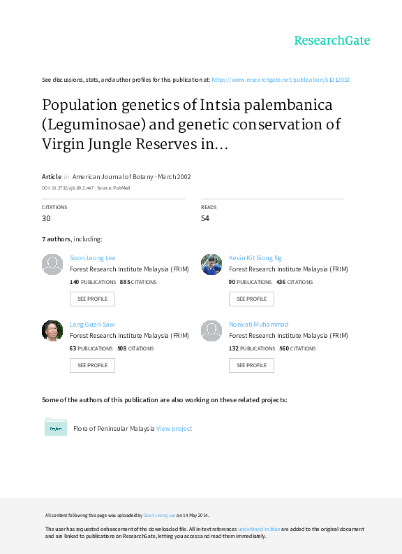 (PDF) Population genetics of Intsia palembanica (Leguminosae) and ...