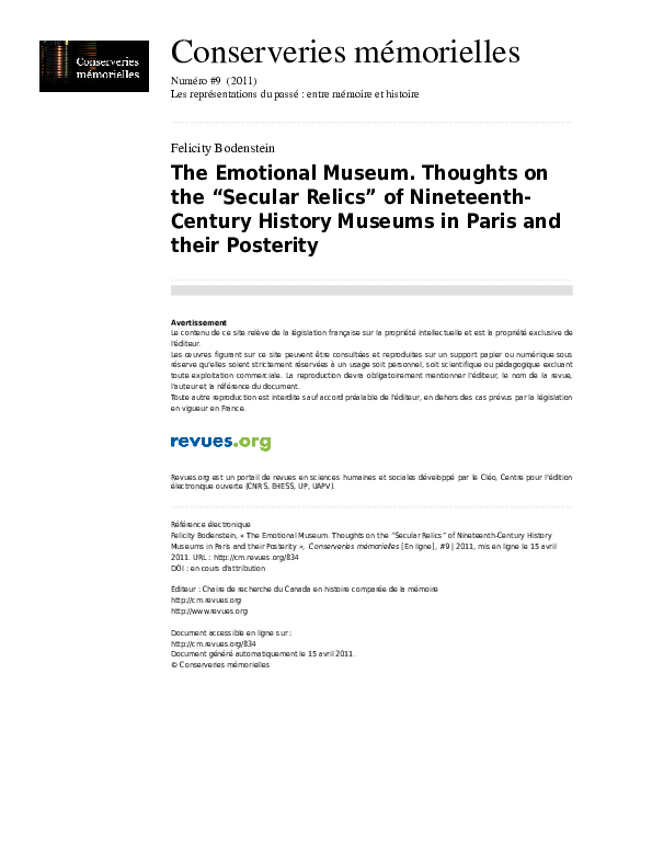 (PDF) The Emotional Museum. Thoughts on the "Secular Relics" of ...