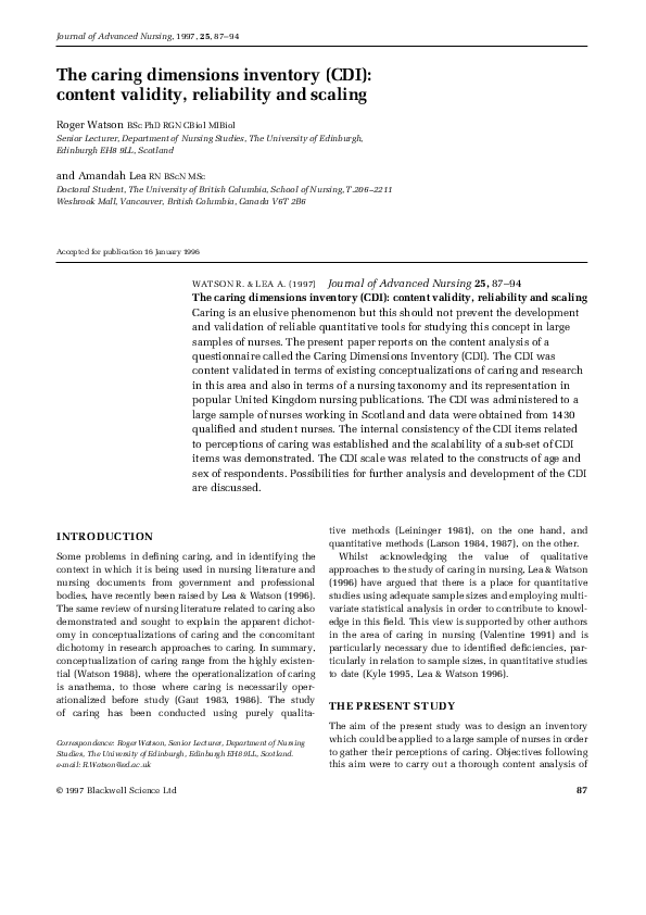 (PDF) The caring dimensions inventory (CDI): content validity ...