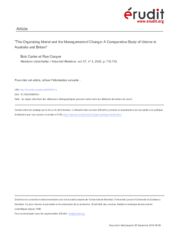(PDF) The organizing model and the management of change: a comparative ...