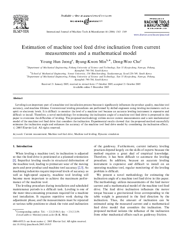 (PDF) Estimation of machine tool feed drive inclination from current measurements and a ...