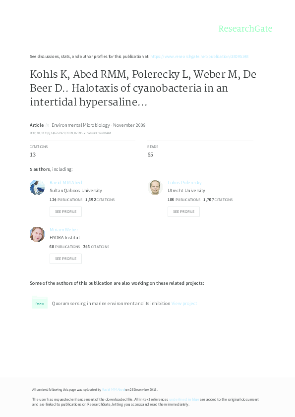 (PDF) Halotaxis of cyanobacteria in an intertidal hypersaline microbial mat