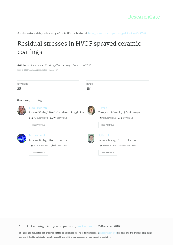 (PDF) Residual stresses in HVOF-sprayed ceramic coatings