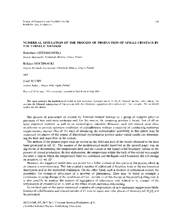 (PDF) Numerical simulation of the process of production of single ...