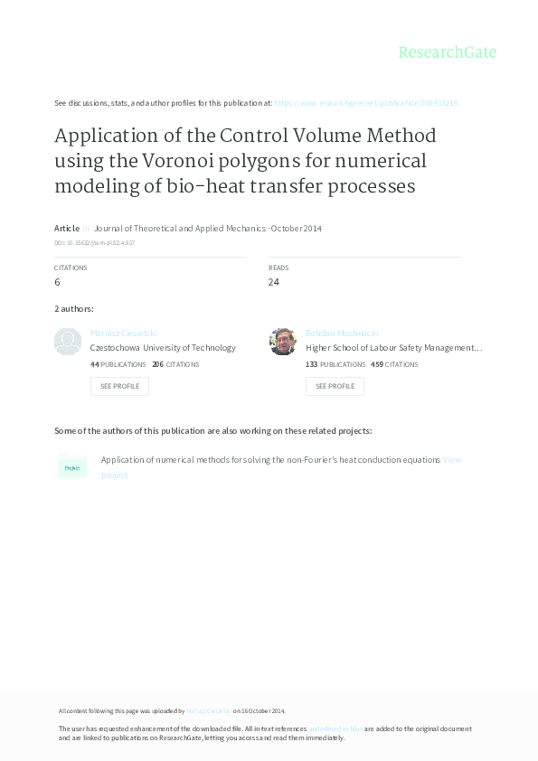 Pdf Application Of The Control Volume Method Using The Voronoi Polygons For Numerical Modeling