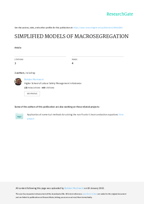 (PDF) Simplified Models of Macrosegregation