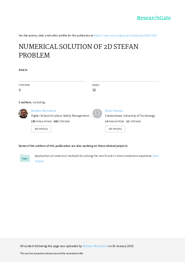 (PDF) Numerical Solution of 2D Stefan Problem