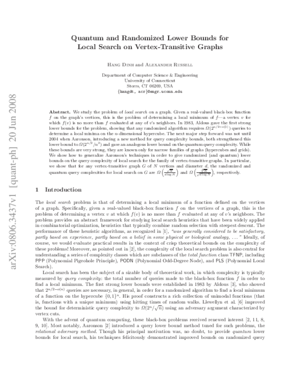 (PDF) Quantum and Randomized Lower Bounds for Local Search on Vertex-Transitive Graphs