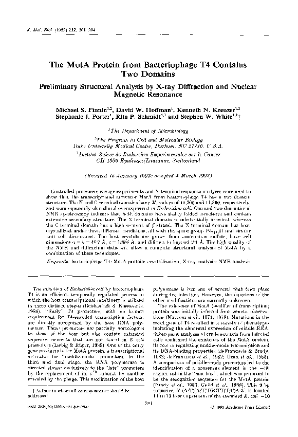 (PDF) The MotA Protein from Bacteriophage T4 Contains Two Domains ...