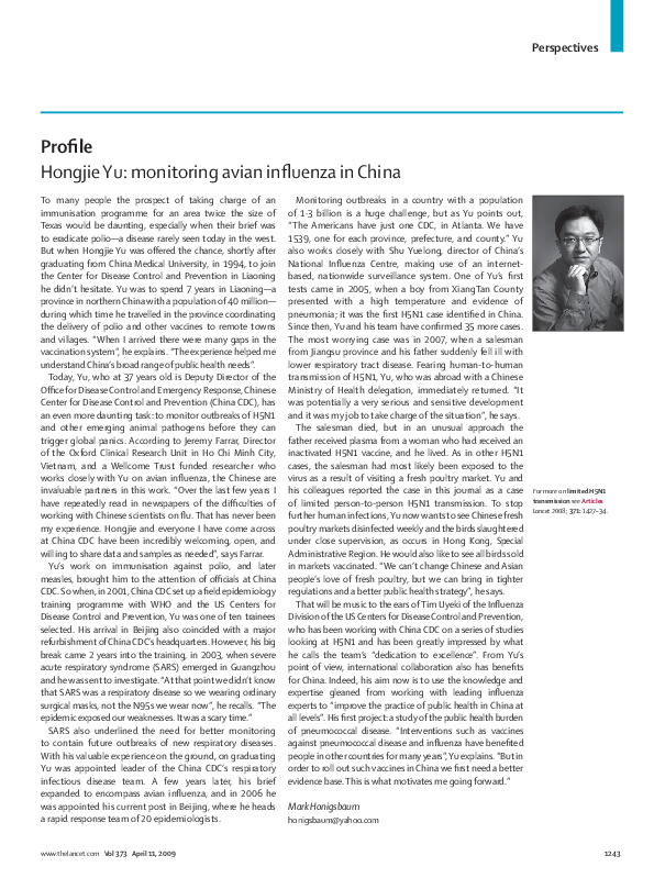 (PDF) Hongjie Yu: monitoring avian influenza in China