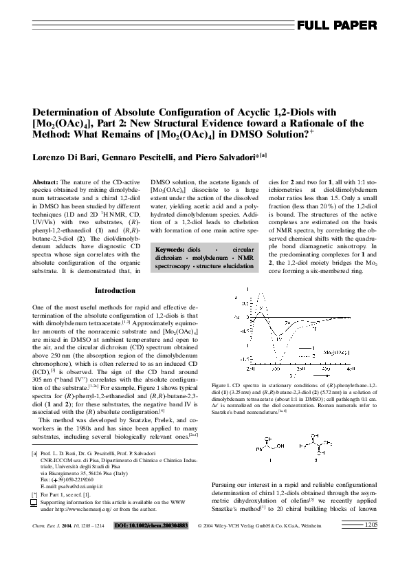(PDF) Determination of Absolute Configuration of Acyclic 1, 2‐Diols ...