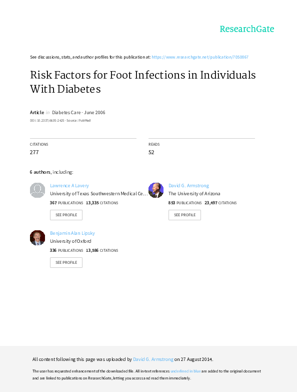 (PDF) Risk factors for foot infections in individuals with diabetes