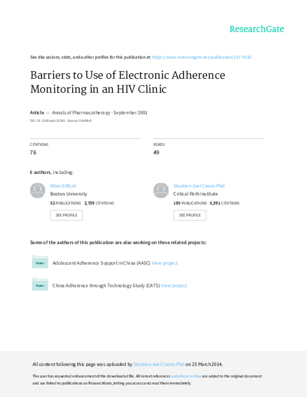 Pdf Barriers To Use Of Electronic Adherence Monitoring In An Hiv