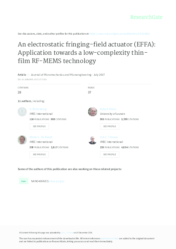 Pdf Electrostatic Fringing Field Actuator Effa Application Towards A Low Complexity Rf Mems