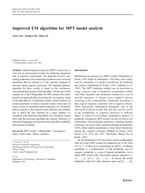 (PDF) Improved EM algorithm for MPT model analysis