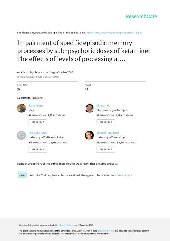 (PDF) Impairment of specific episodic memory processes by sub-psychotic ...