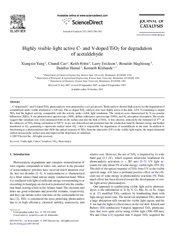 (PDF) Highly visible-light active C- and V-doped TiO 2 for degradation ...