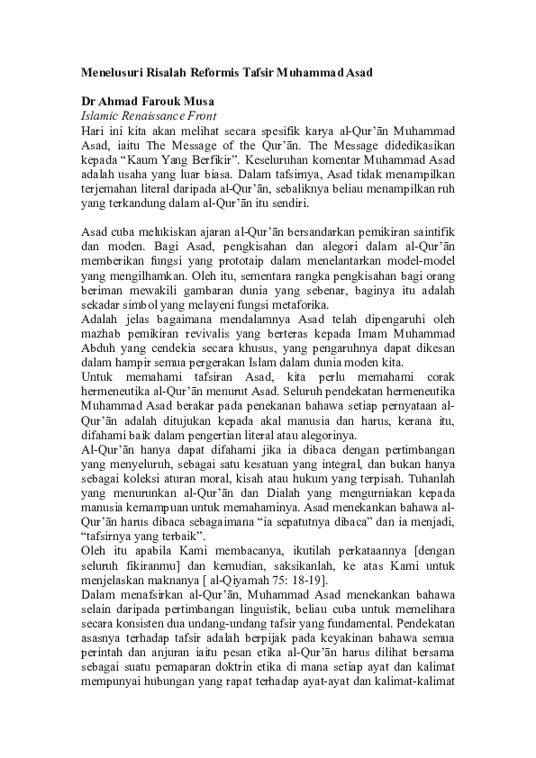 (DOC) Menelusuri Risalah Reformis Tafsir Muhammad Asad