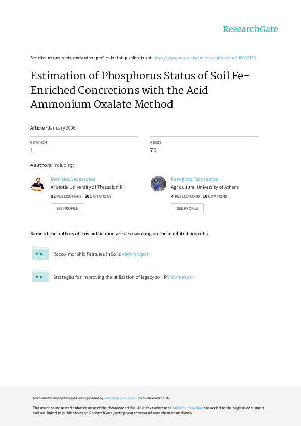 (PDF) Estimation of Phosphorus Status of Soil Fe‐Enriched Concretions ...