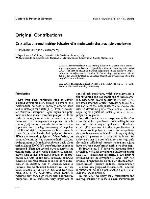 (PDF) Crystallization and melting behavior of a main-chain thermotropic ...