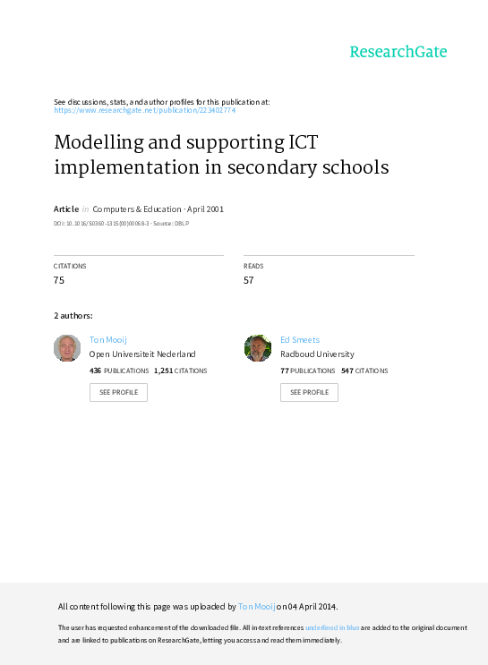 (PDF) Modelling and supporting ICT implementation in secondary schools