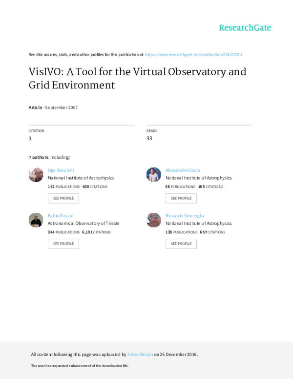 (PDF) VisIVO: A Tool for the Virtual Observatory and Grid Environment