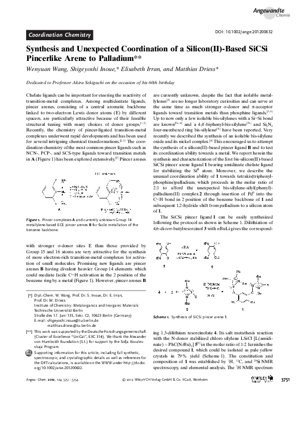 (PDF) Synthesis and Unexpected Coordination of a Silicon (II)‐Based ...