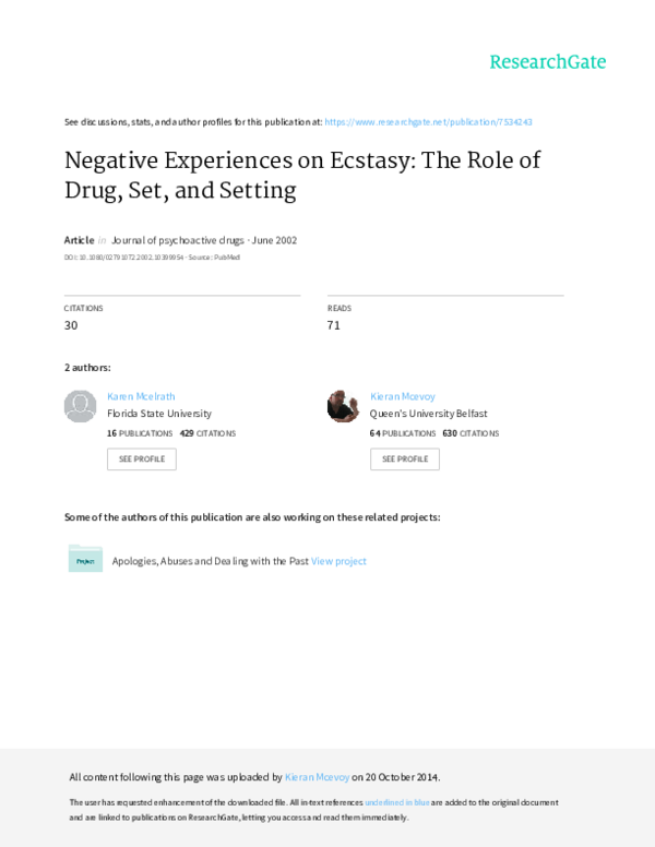 (PDF) Negative experiences on ecstasy: The role of drug, set, and setting